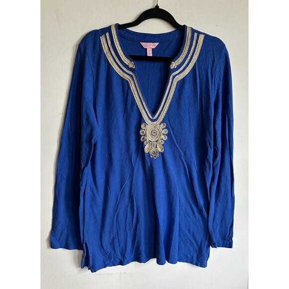 Lilly Pulitzer | Tops | Lilly Pulitzer Emerson Tunic Top Blue And Gold ...